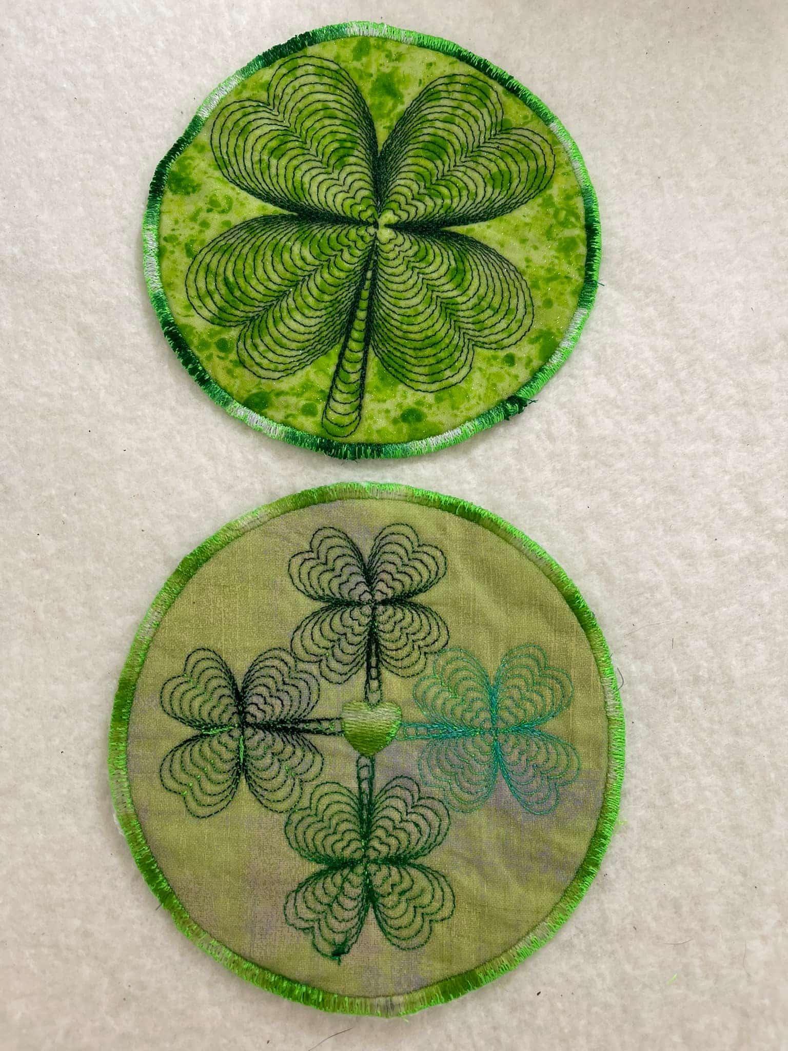 Lucky Clover embroidered mug rug